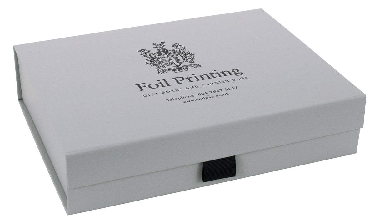 Luxury Grey Foil Printed Boxes 220x340x70mm – Midpac Printed Packaging